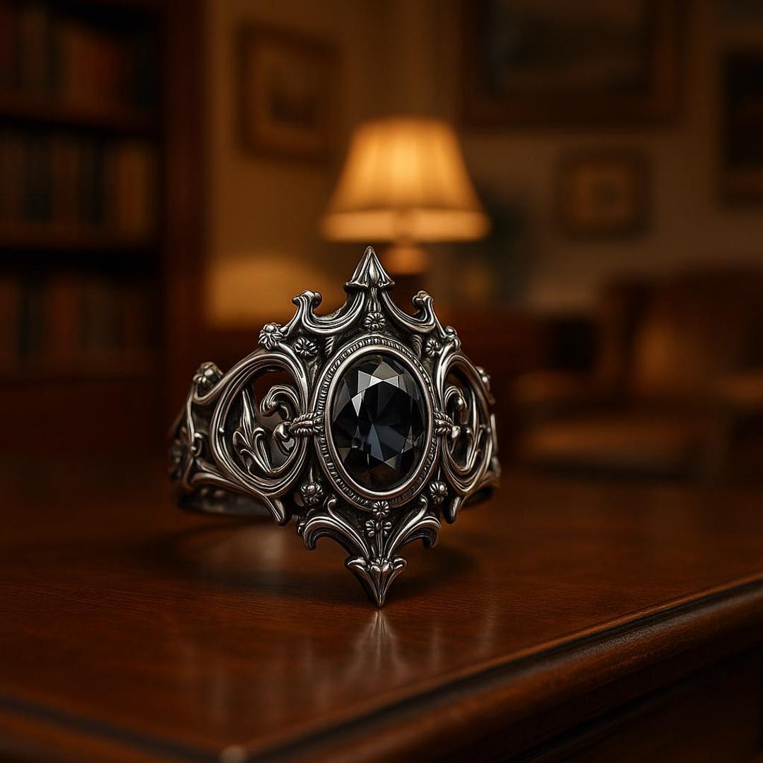 Victorian Gothic Silver Ring With Black Gemstone – Statement Jewelry - Etsy