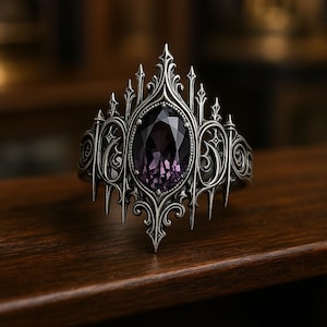 Gothic Sterling Silver Ring With Amethyst Gemstone – Vintage-inspired ...
