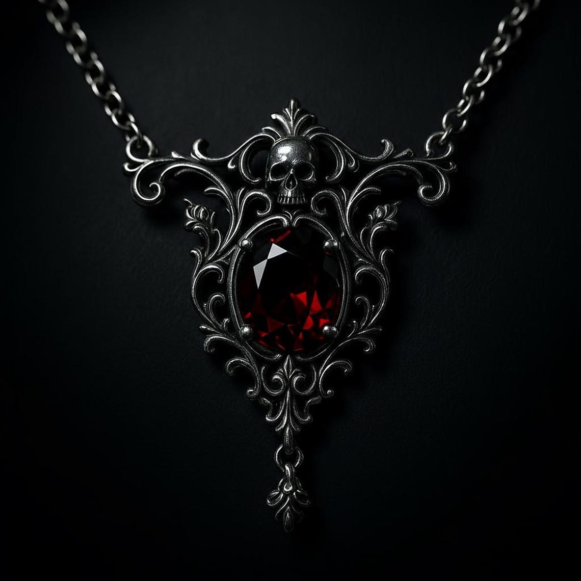 Victorian Gothic Skull Necklace With Red Gemstone – Vintage Style ...