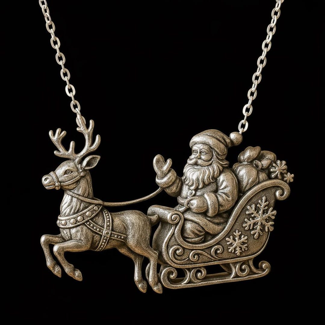 Santa Sleigh Necklace - Christmas Reindeer Pendant With Festive ...