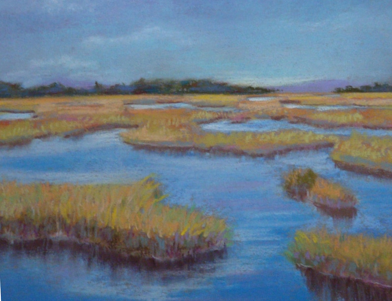 California Wetlands Pastel Print, Landscape Pastel, Marshes Art, Plein ...
