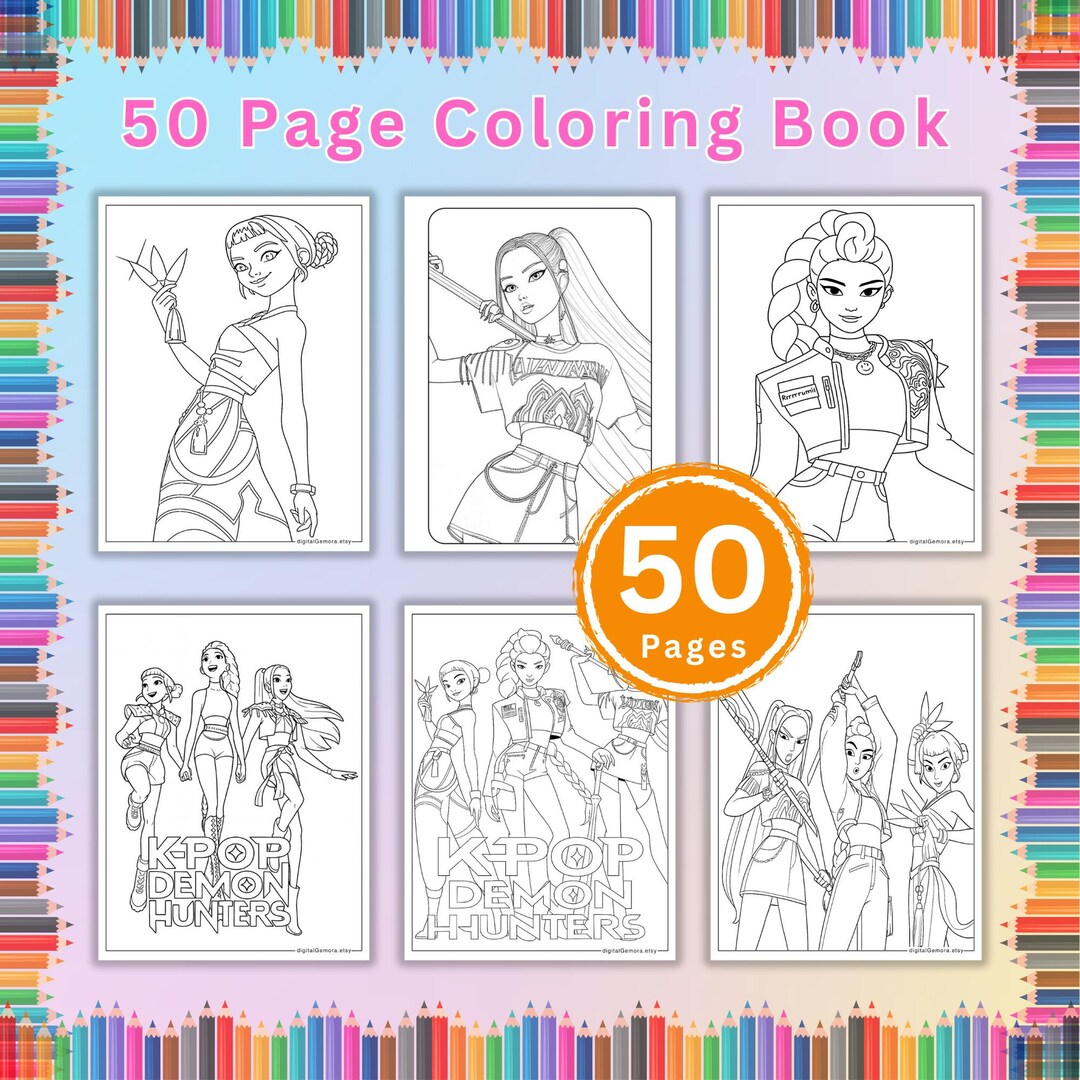 Kpop Demon Hunters 50 Coloring Pages Printable PDF Birthday Party ...