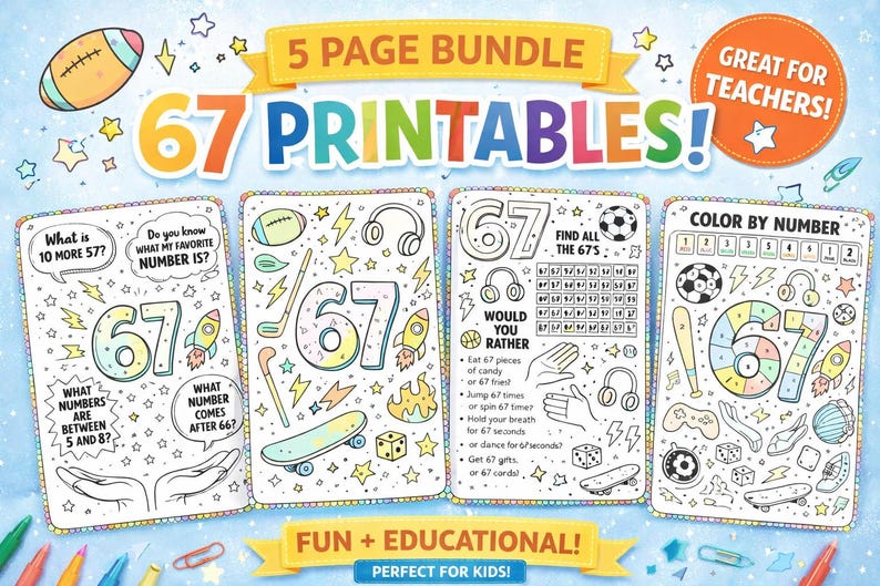 67 Coloring & Activity Pages | Viral 6–7 Trend Printable | Kids ...