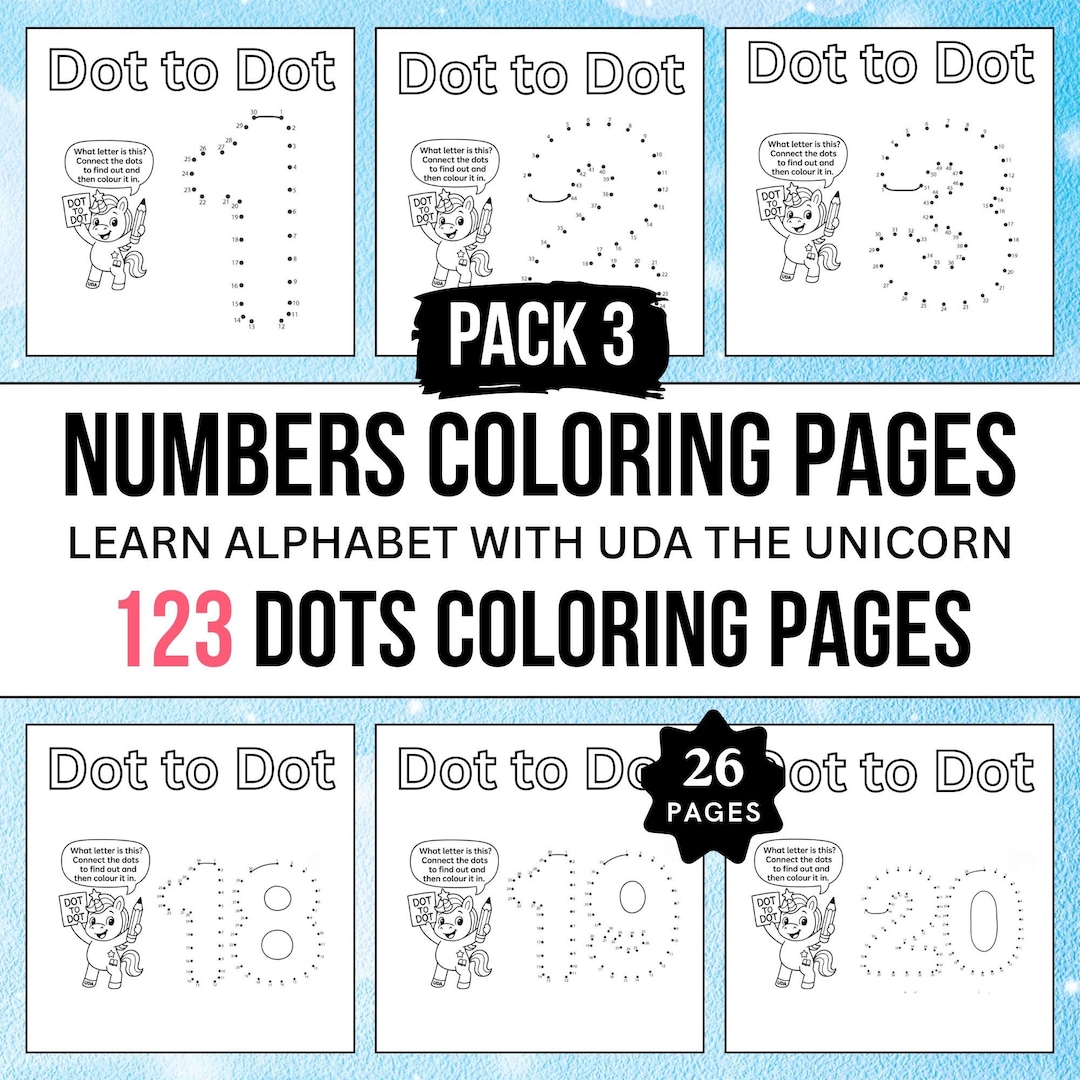 Uda the Unicorn Dot-to-dot Numbers 1–20 | 123 Counting Activity Printable | Kids Dot to Dot PDF ...