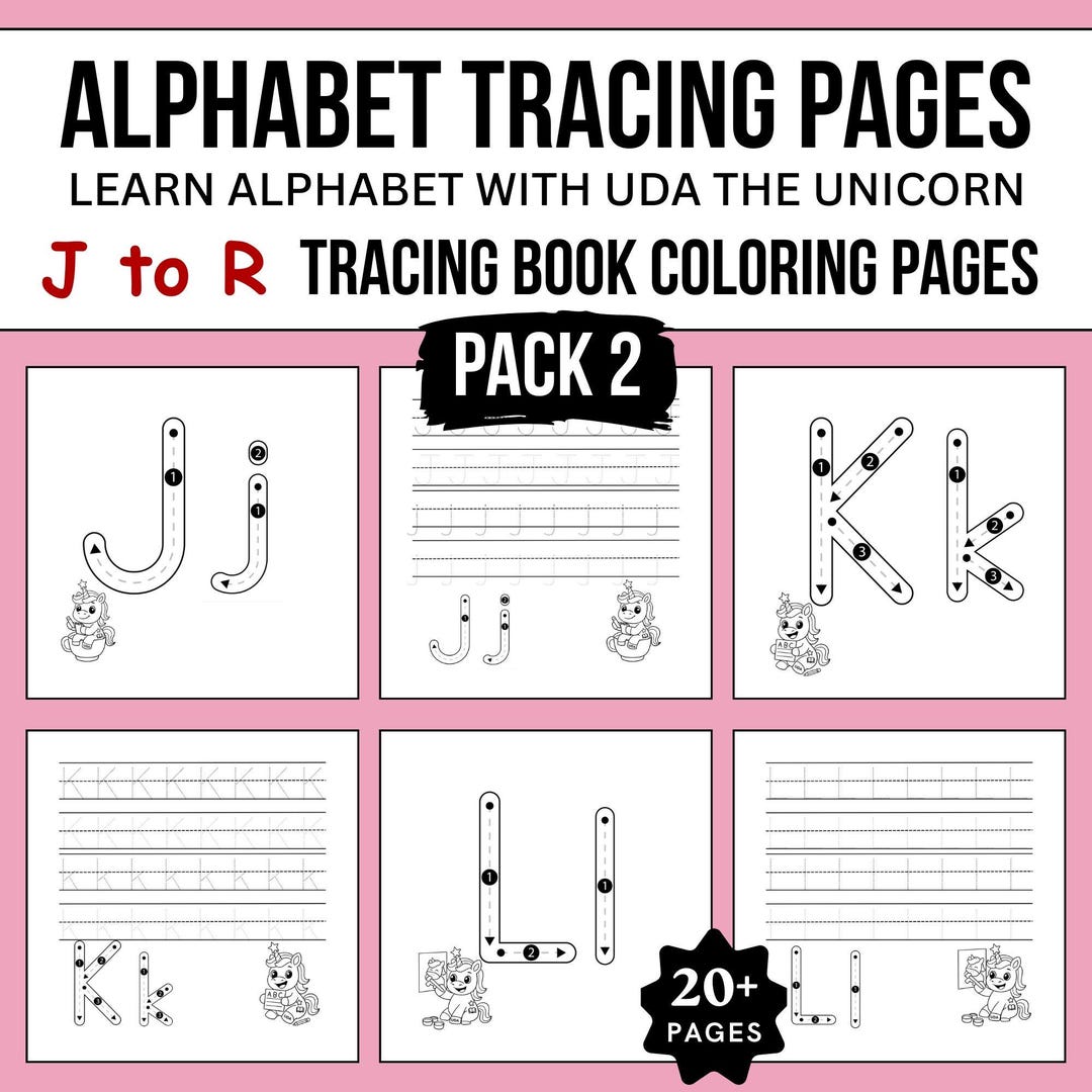 Uda the Unicorn Letter Tracing J–R | Alphabet Tracing Worksheets | Kids ...