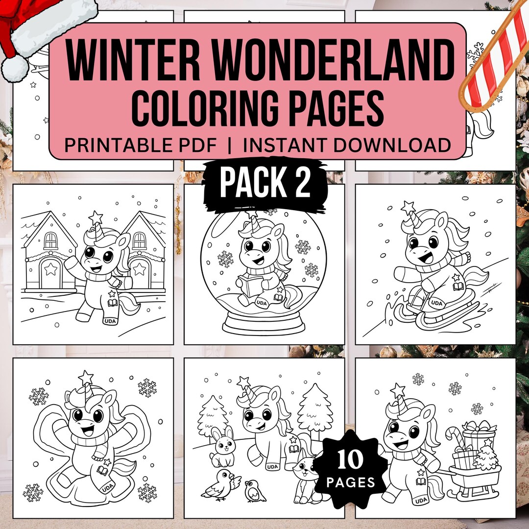 Winter Unicorn Coloring Pages for Kids | Christmas Fun (instant ...