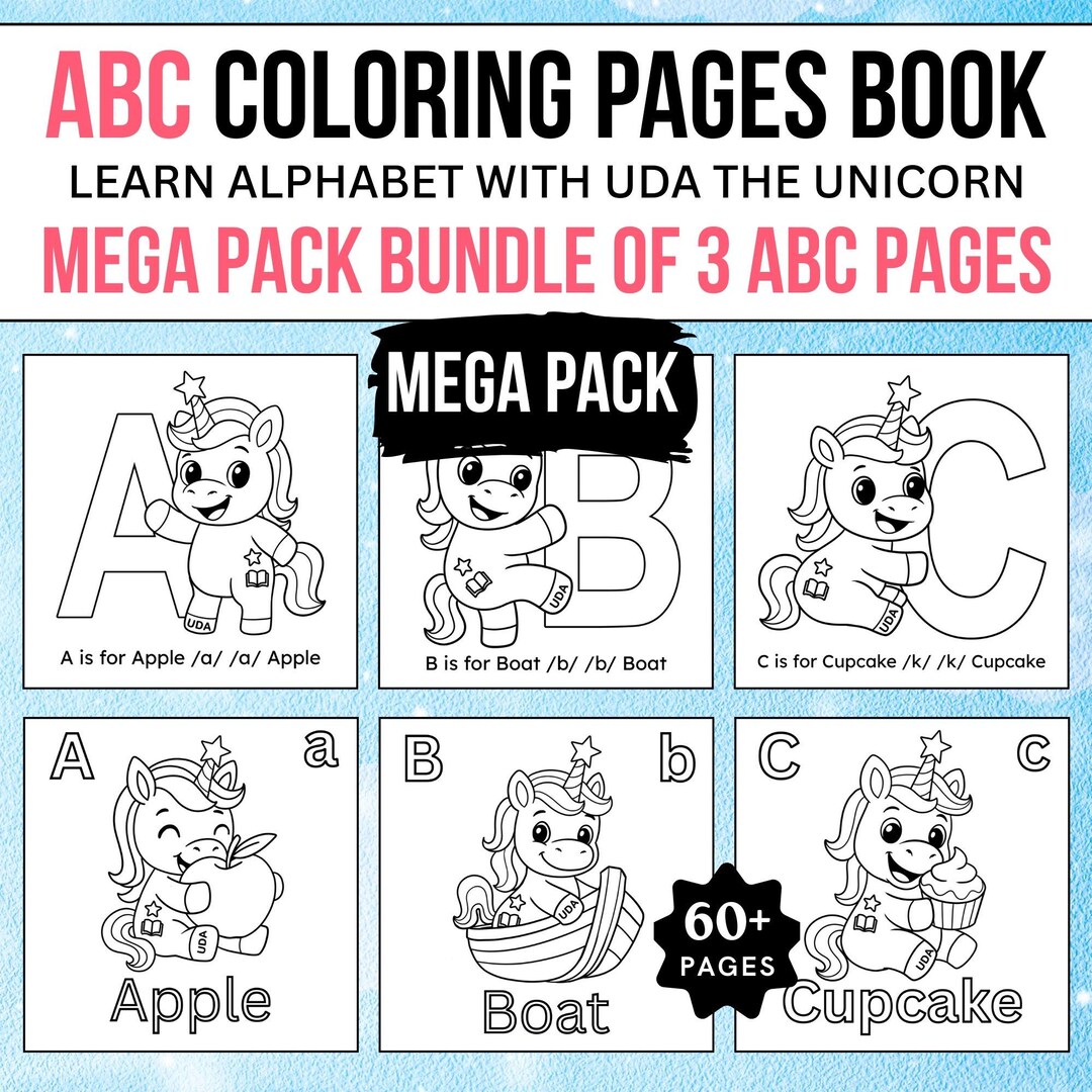 Uda Unicorn ABC Mega Pack | Coloring Pages & Dot-to-dot (PDF) - Etsy