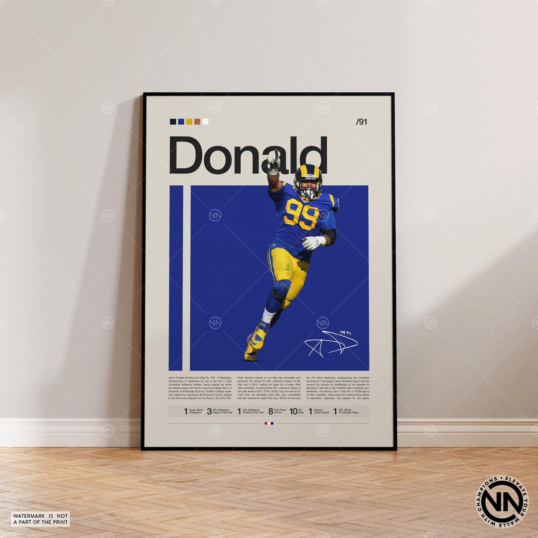 Aaron Donald Poster, LA Rams Poster, Rams Fan Gift, NFL Poster, Sports ...