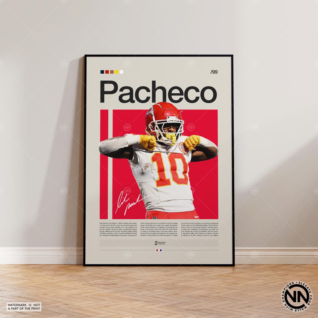 Isiah Pacheco Poster, Kansas City Chiefs Print, NFL Poster, Sports ...