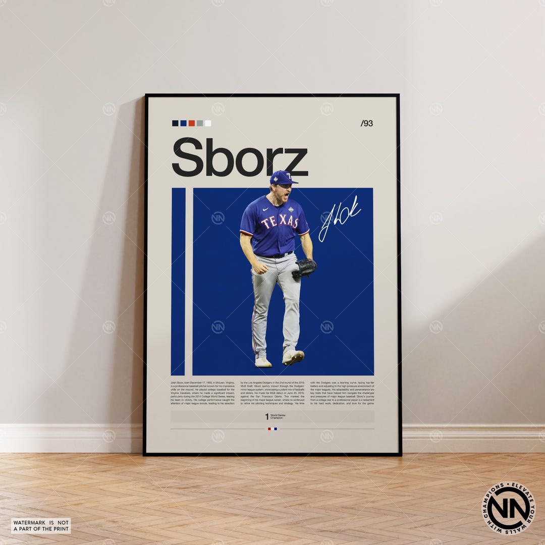 Josh Sborz Poster, Texas Rangers Poster, Baseball Prints, Sports Poster ...