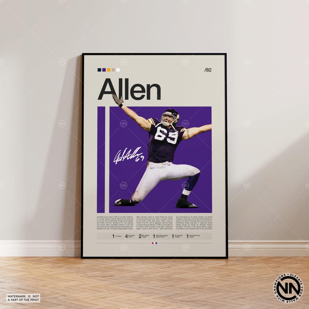 Jared Allen Poster, Minnesota Vikings Print, NFL Poster, Sports Poster ...