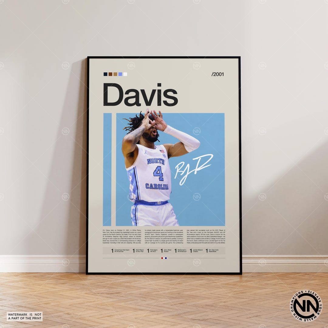 R. J. Davis Poster, North Carolina Poster, NBA Poster, Sports Poster ...