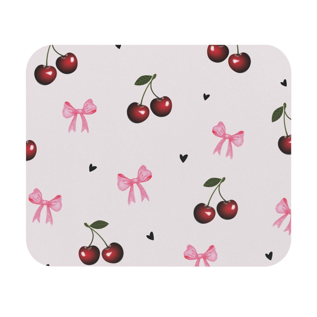Cute Cherry Mouse Pad With Pink Bows, Cherry Blossom Decor, Office Desk ...