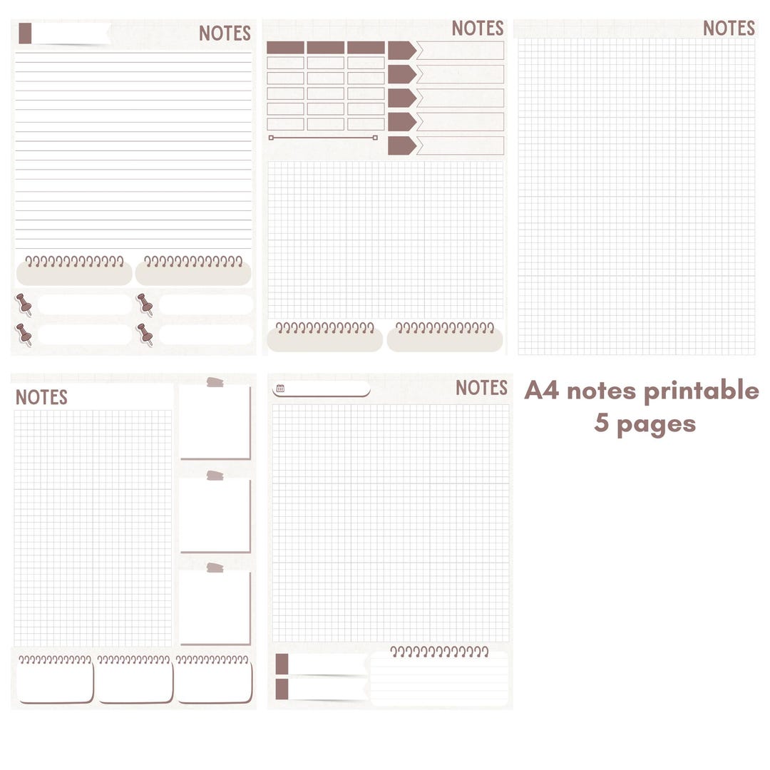 Feuilles de notes A4 à imprimer – 5 pages minimalistes, téléchargement ...