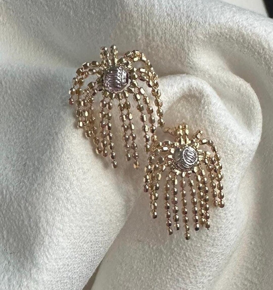New! 18K Solid Gold Fireworks Earrings – Dainty Studs With Cascading ...