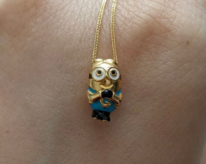18kt Solid Gold Enamel Minions Necklace With 18K Solid Chain 16 Inches ...