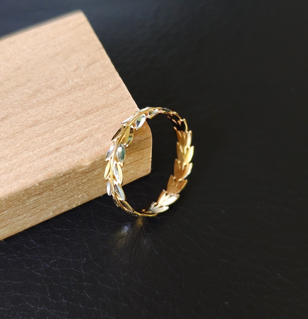 Elegant Two-toned 18k AU750 Gold Leaf Band Ring Intricate Nature ...