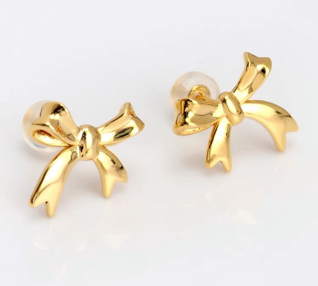 Charming 18k AU750 Gold Bow Earrings - Etsy