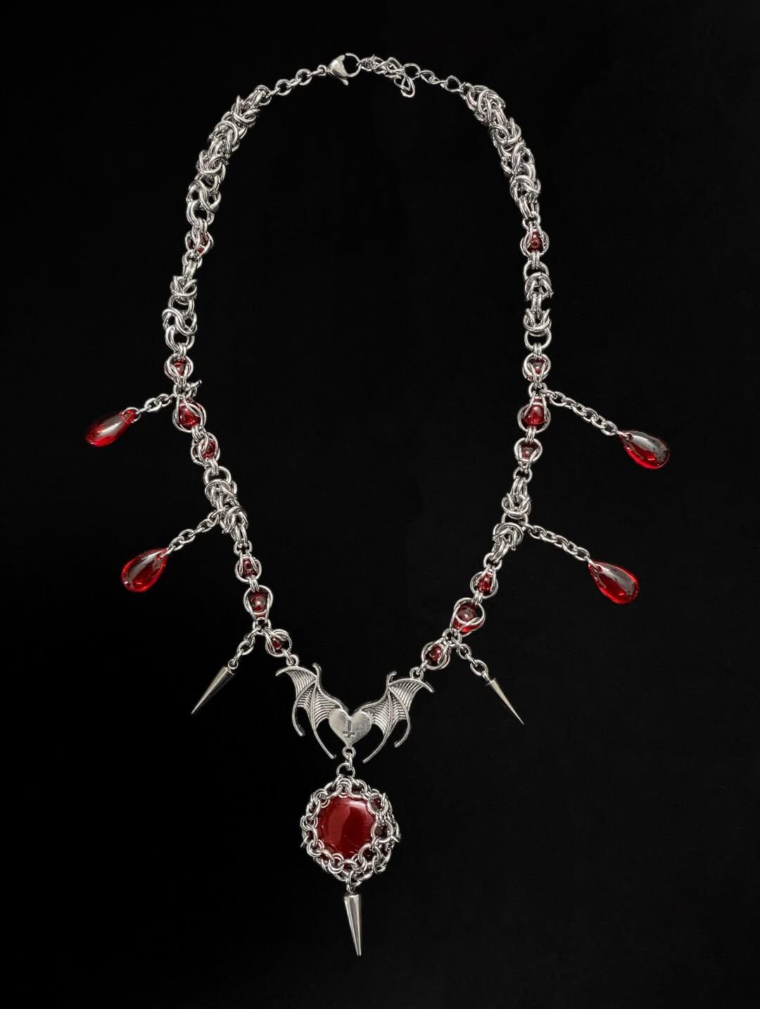 Vampire Bloodstone Bat Wing Chainmail Necklace — Gothic Statement ...