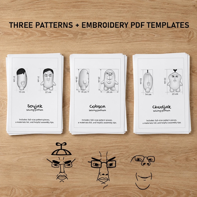 Chud Soyjak Chudjak Plush Sewing Pattern: Meme Gapejak Cobson (PDF ...