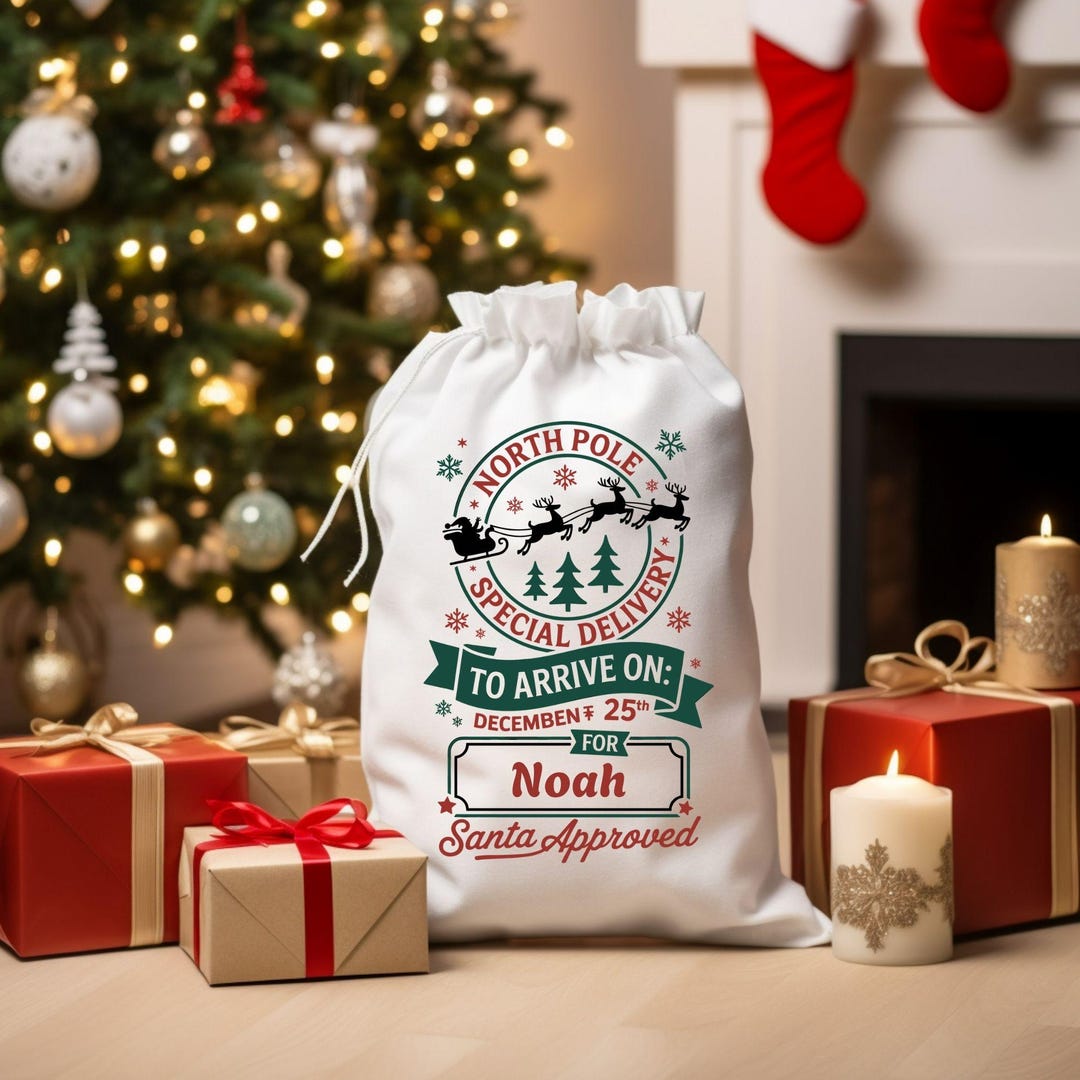 Personalized Cotton Santa Sack, Custom Christmas Gift Bag - Etsy