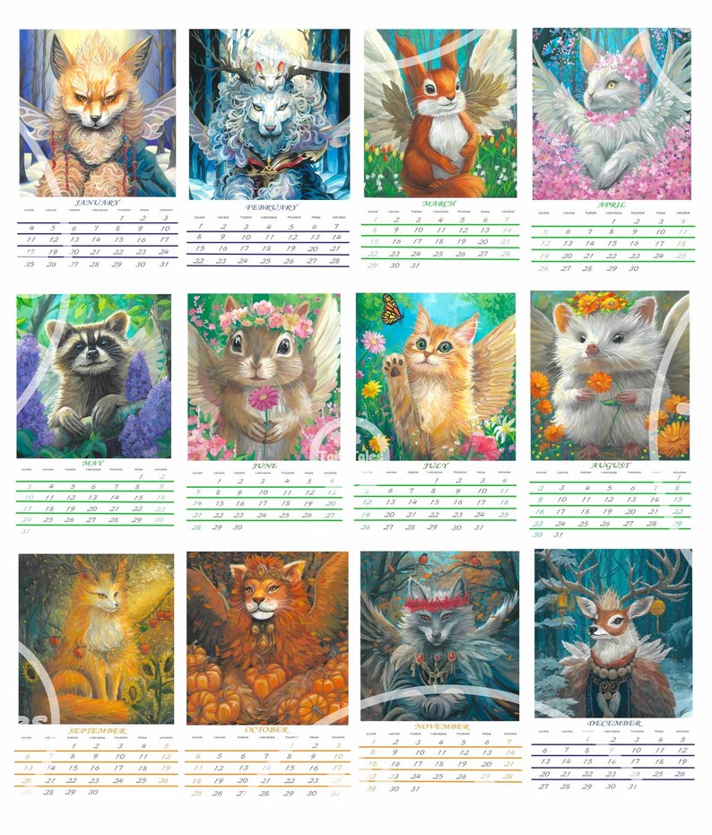 Calendar 2026 | Hand-painted Creatures | A4 Fantasy Animal Art | Wall ...