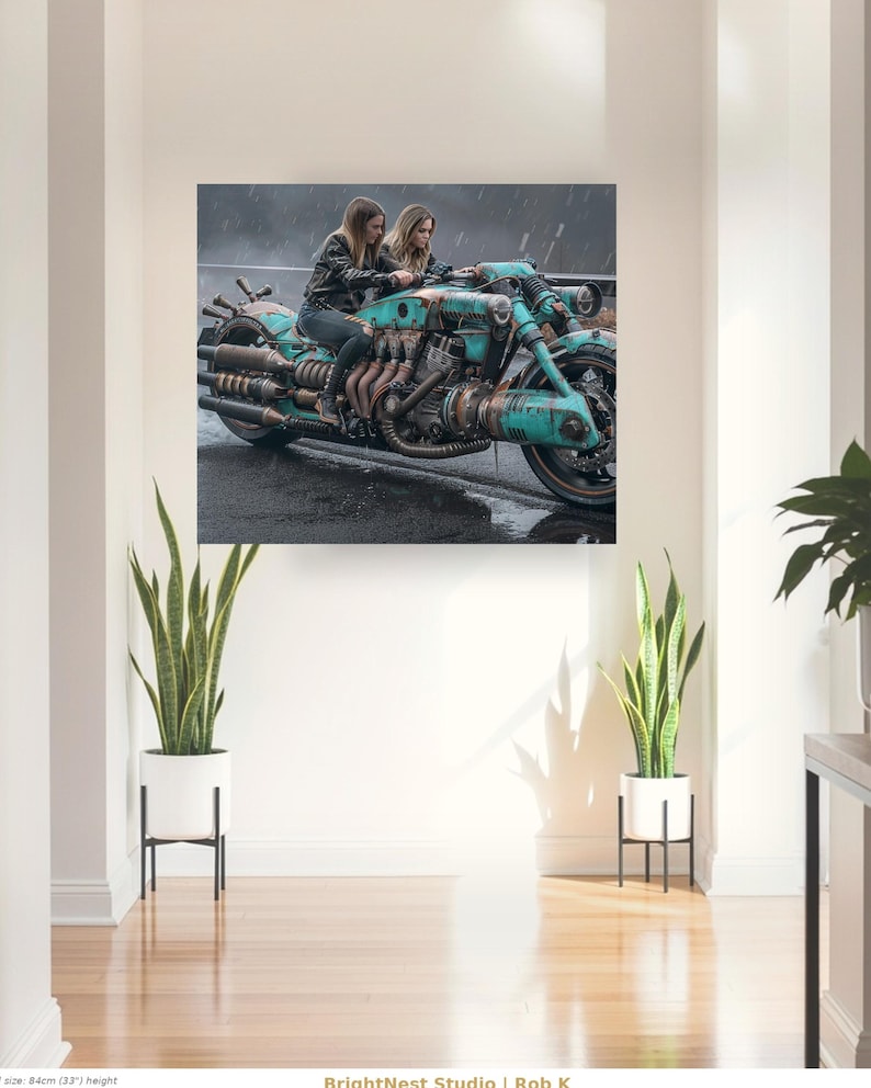 Dieselpunk Motorcycle Art Print Set – Rusted Biker Girls (digital ...