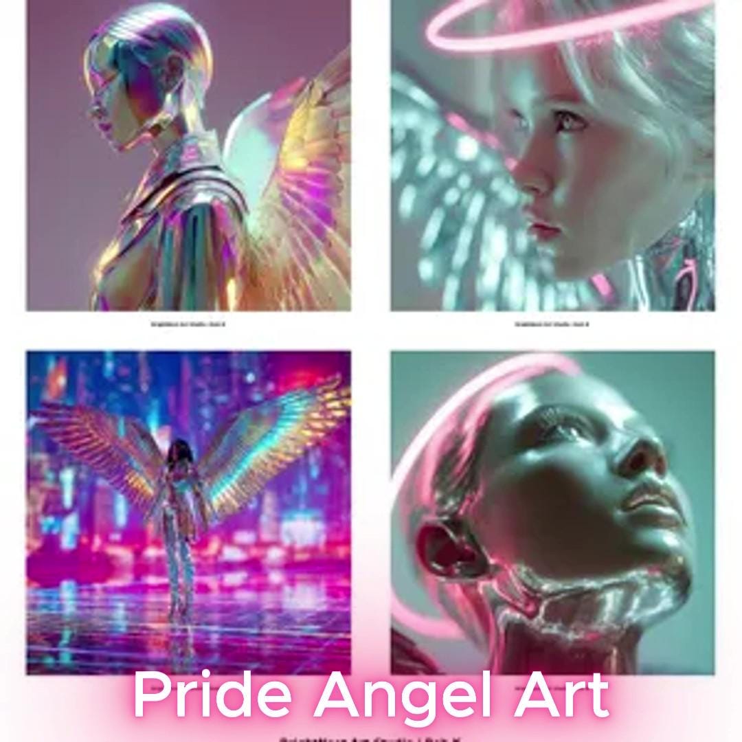 4 Rainbow Chrome Angel Art Prints, Love Hope Pride Decor (digital ...