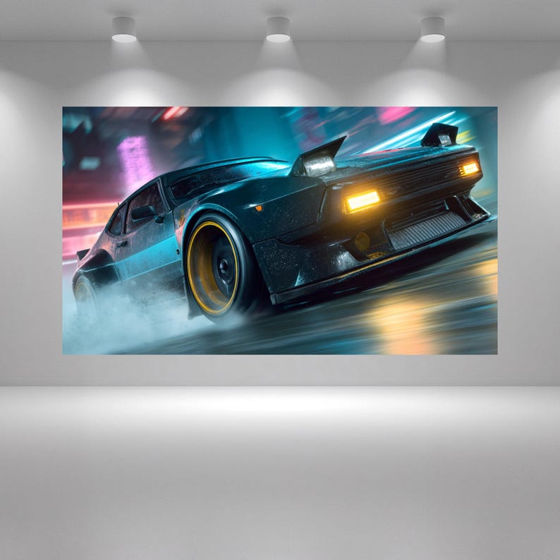 Neon Drift Car Poster | Cyberpunk Drift Cars | Cyberpunk Car Poster ...