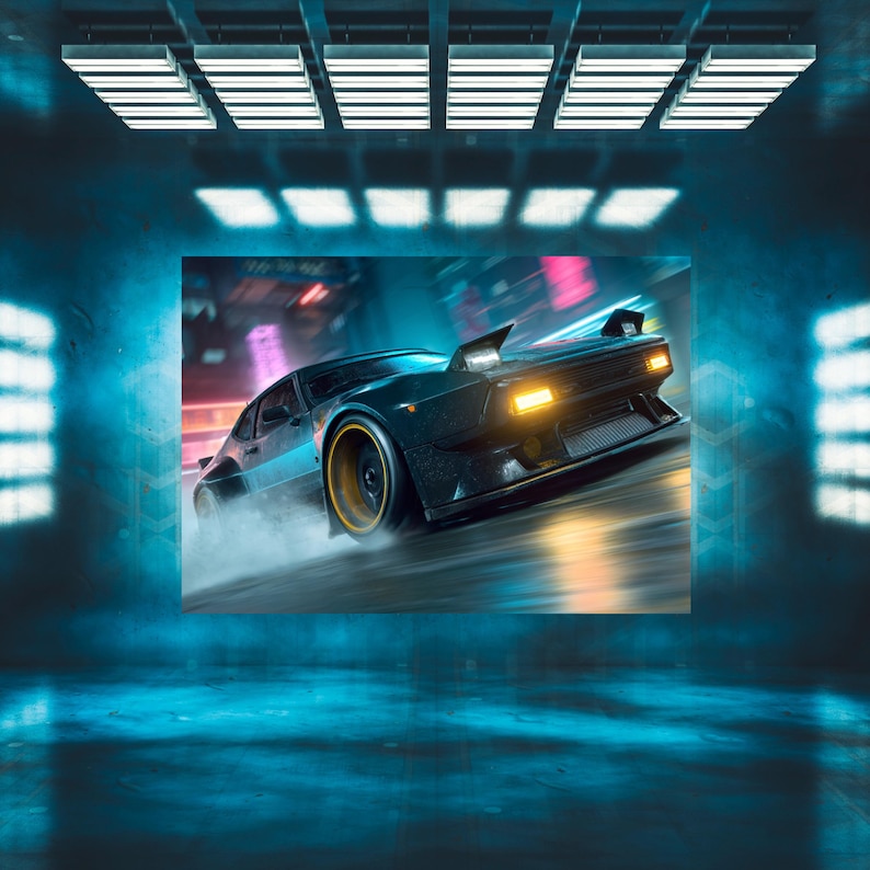 Neon Drift Car Poster | Cyberpunk Drift Cars | Cyberpunk Car Poster ...