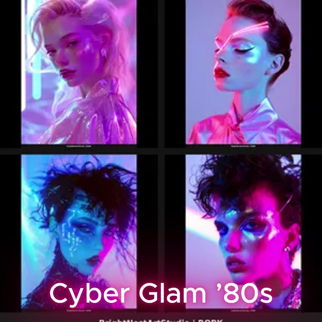 Cyberpunk Art Portrait Poster Set, 80s Neon Glam (digital Download ...