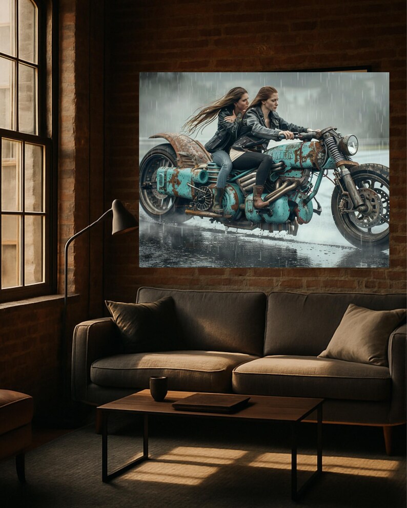 Dieselpunk Motorcycle Art Print Set – Rusted Biker Girls (digital ...