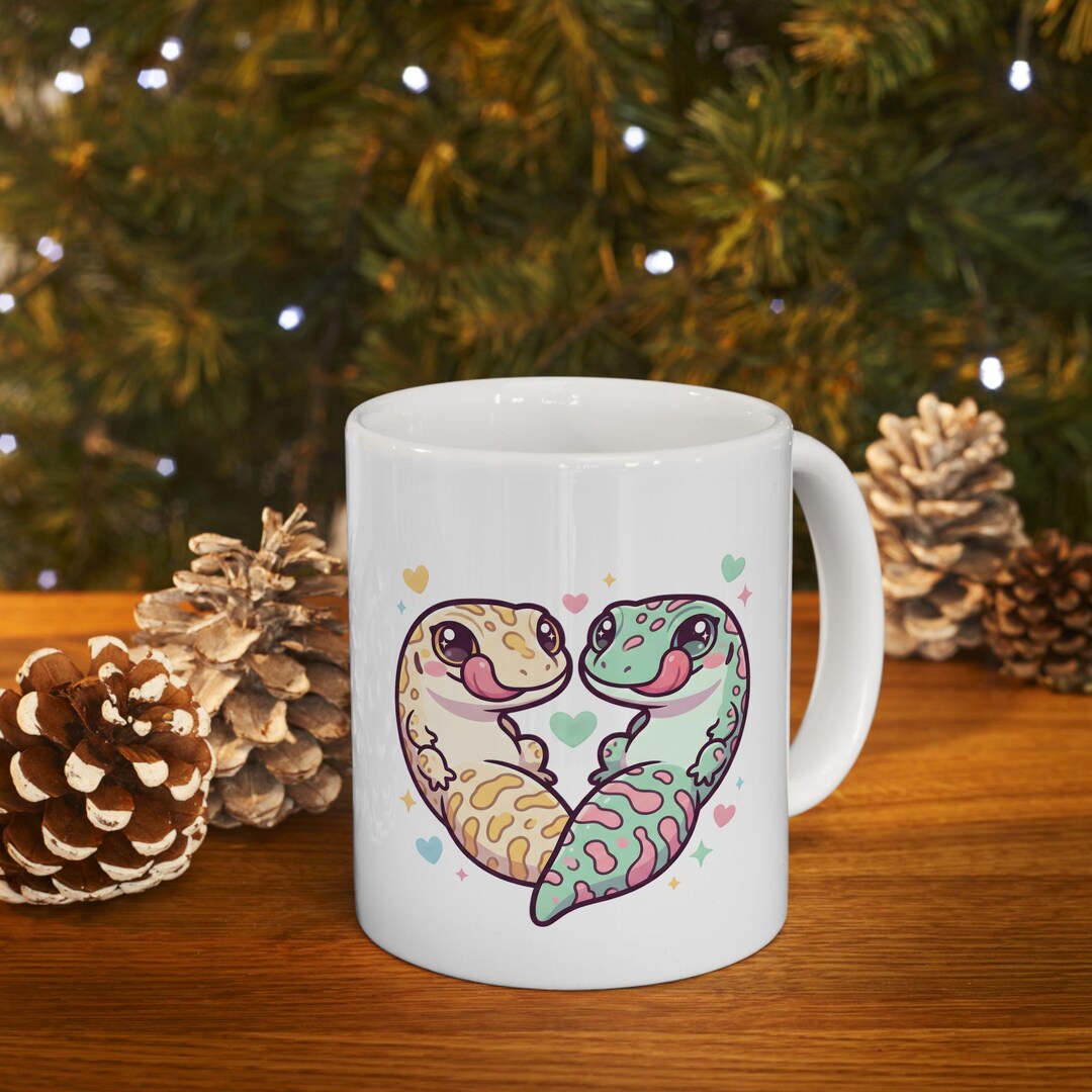 Leopard Gecko Heart Mug | Kawaii Gecko Couple Coffee Cup | Cute Reptile ...