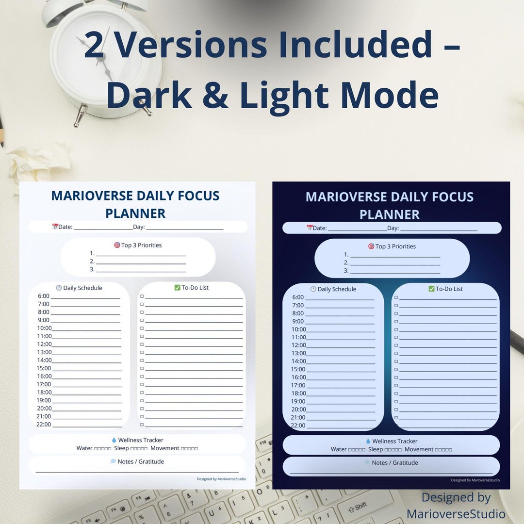 Daily Focus Planner Printable | Dark & Light Versions | A4 US Letter ...
