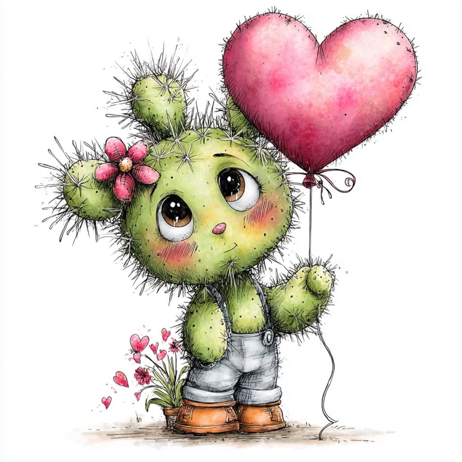 30 JPG Valentine Cactus Clipart – Whimsical Love Illustrations - Etsy