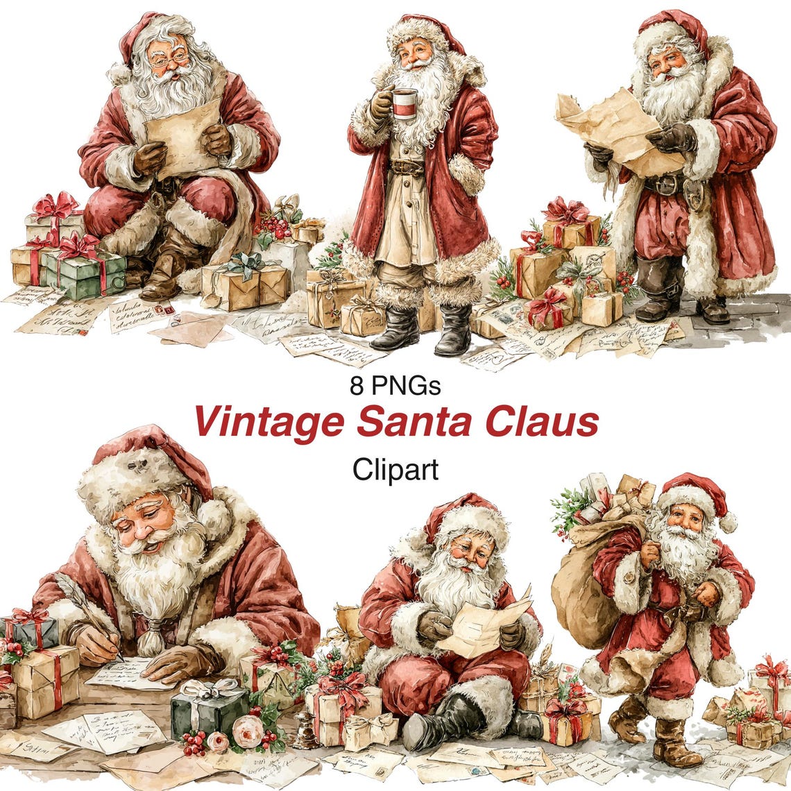 Vintage Santa Claus Clipart: Festive Holiday Graphics (digital Download ...