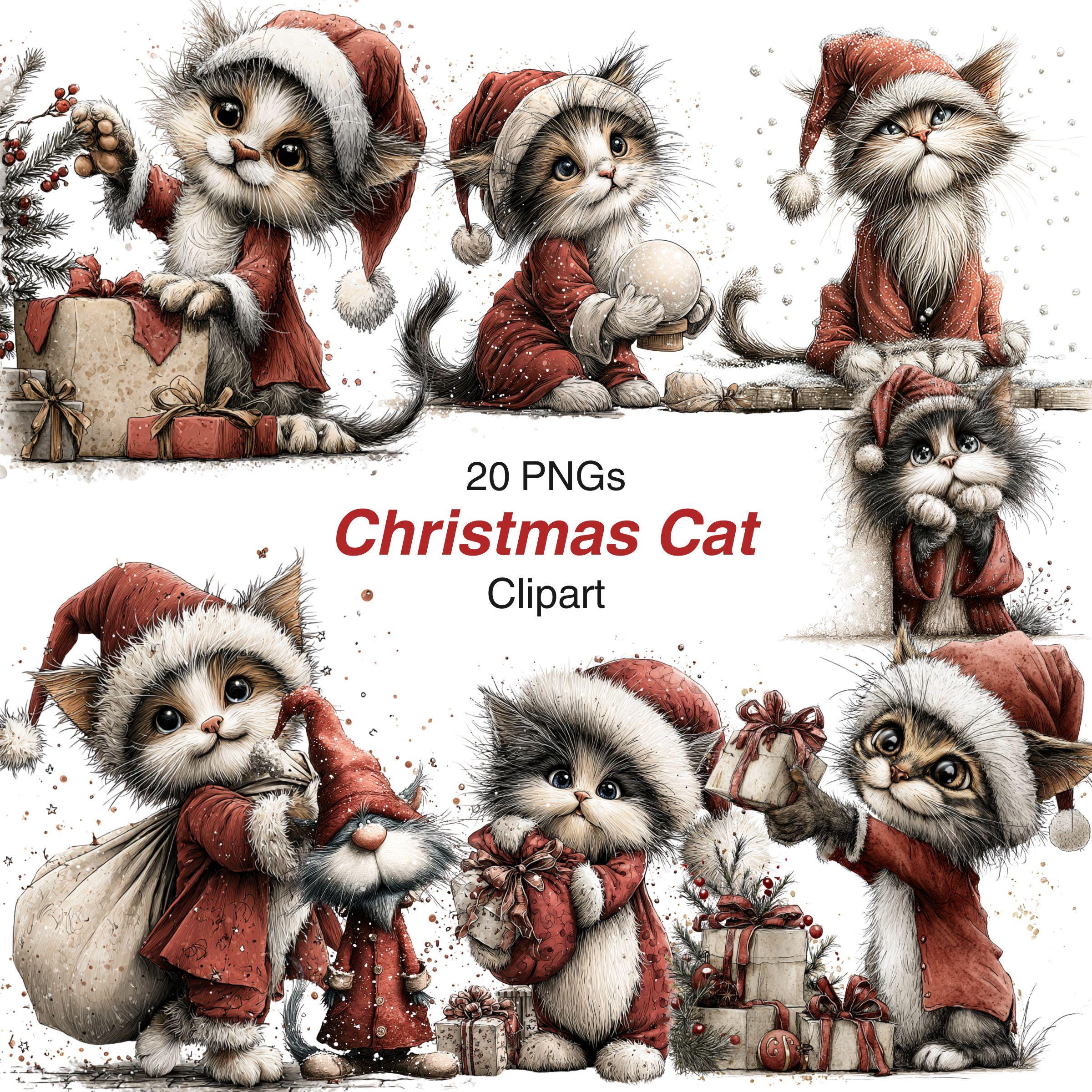 Christmas Cat Clipart: Festive Holiday Graphics (digital Download - 20 ...