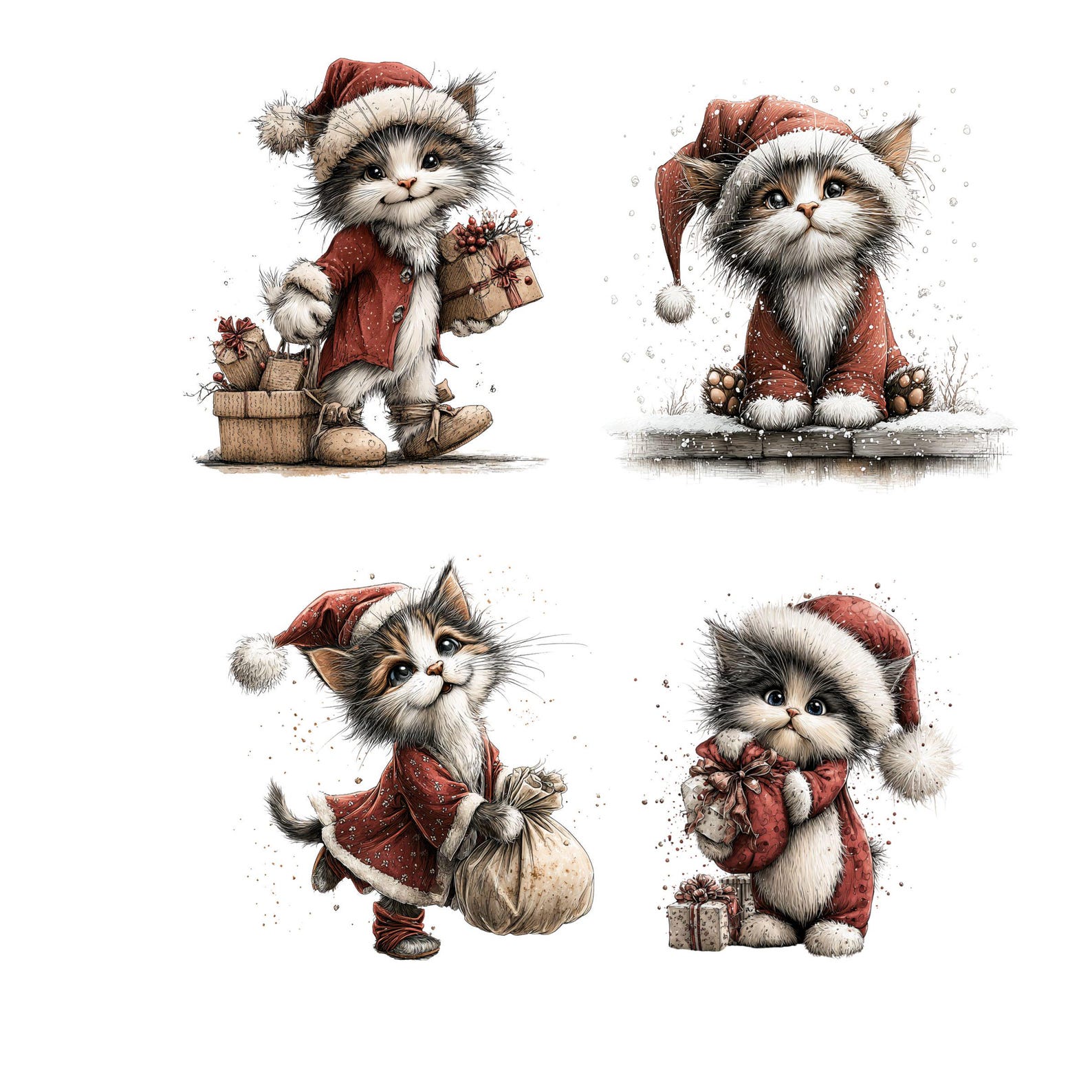 Christmas Cat Clipart: Festive Holiday Graphics (digital Download - 20 ...