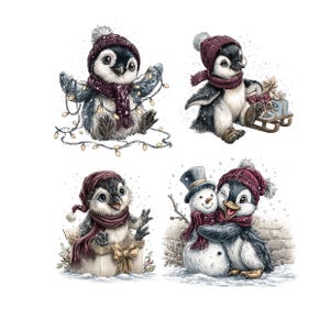 Christmas Penguin Clipart: Festive Holiday Graphics (digital Download ...
