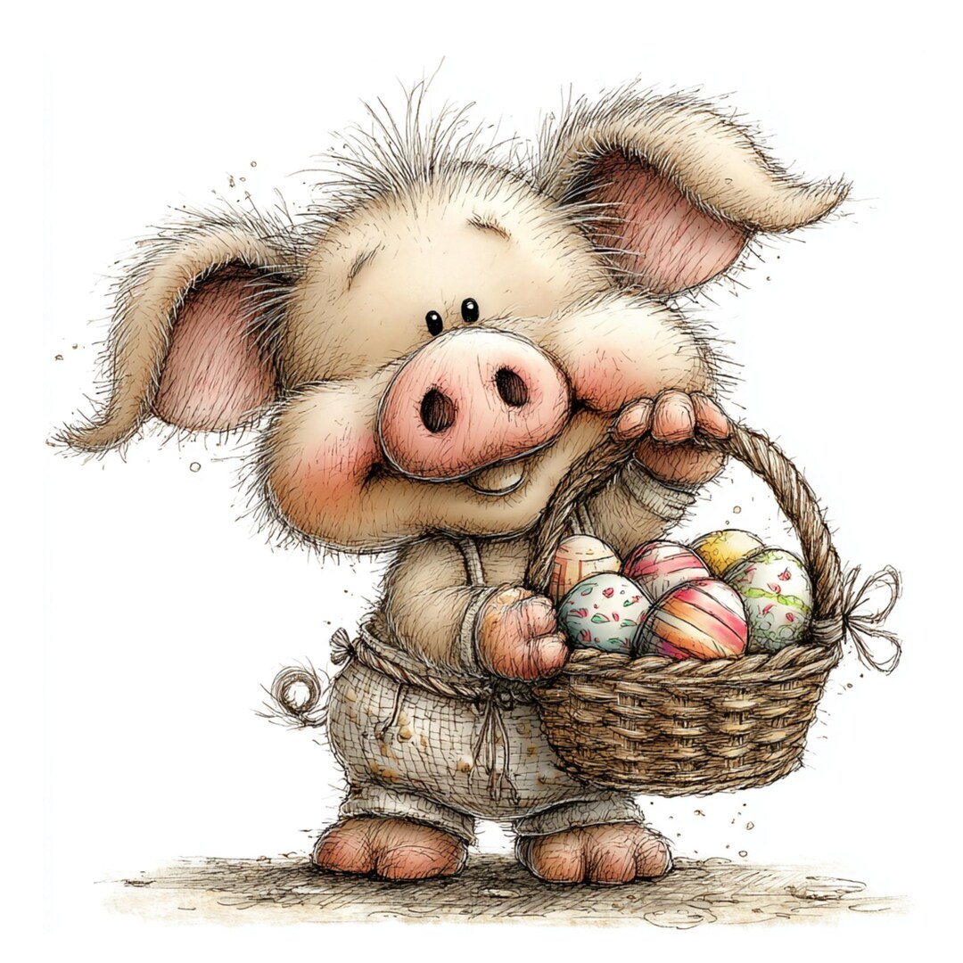 Easter Farm Animals Clipart Bundle - 21 PNG Watercolor Lamb Pig Chicken ...