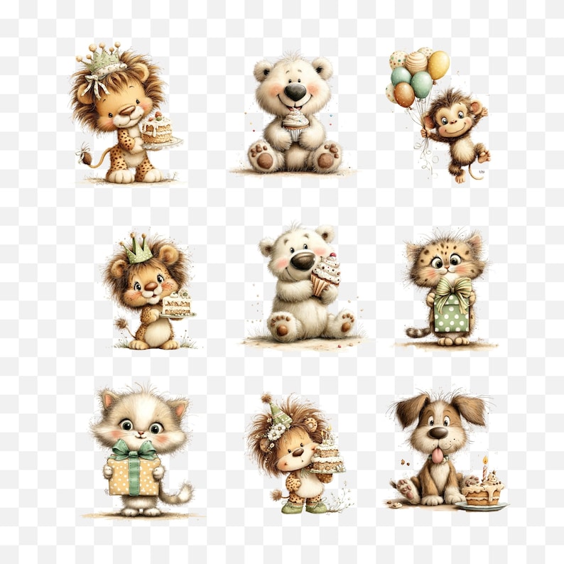 42 Birthday Animals Clipart PNG Bundle | Watercolor Party Animals ...