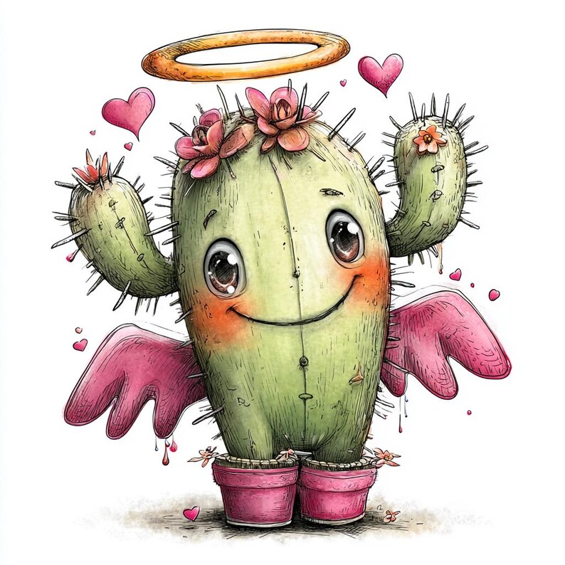 30 JPG Valentine Cactus Clipart – Whimsical Love Illustrations - Etsy