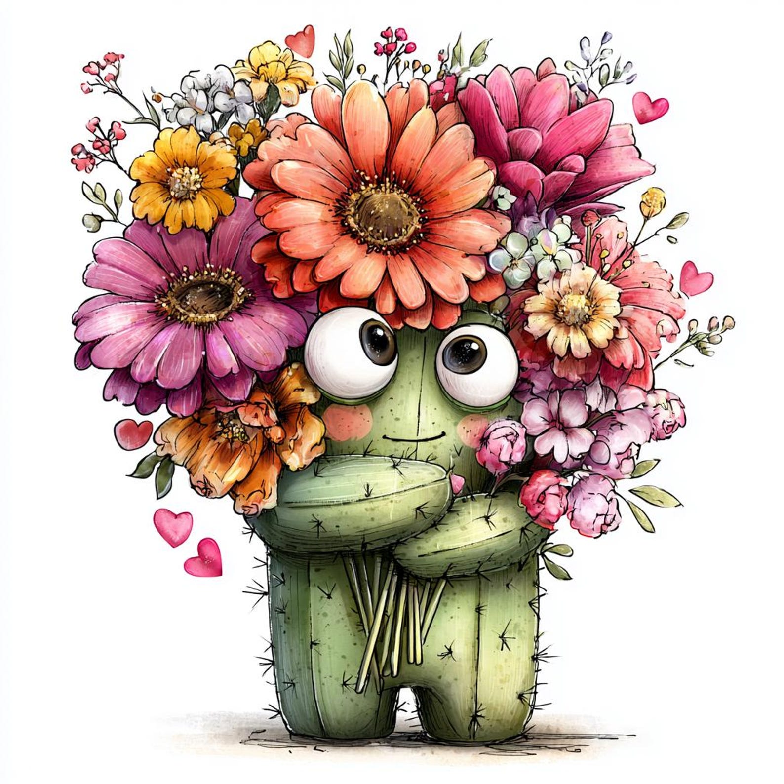 30 JPG Valentine Cactus Clipart – Whimsical Love Illustrations - Etsy