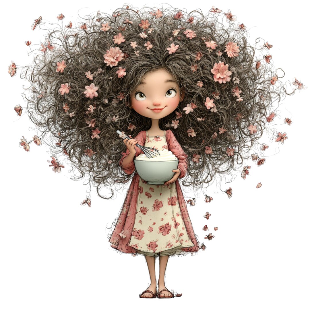 Whimsical Baking Girl Clipart: Storybook Watercolor Illustration (18 ...