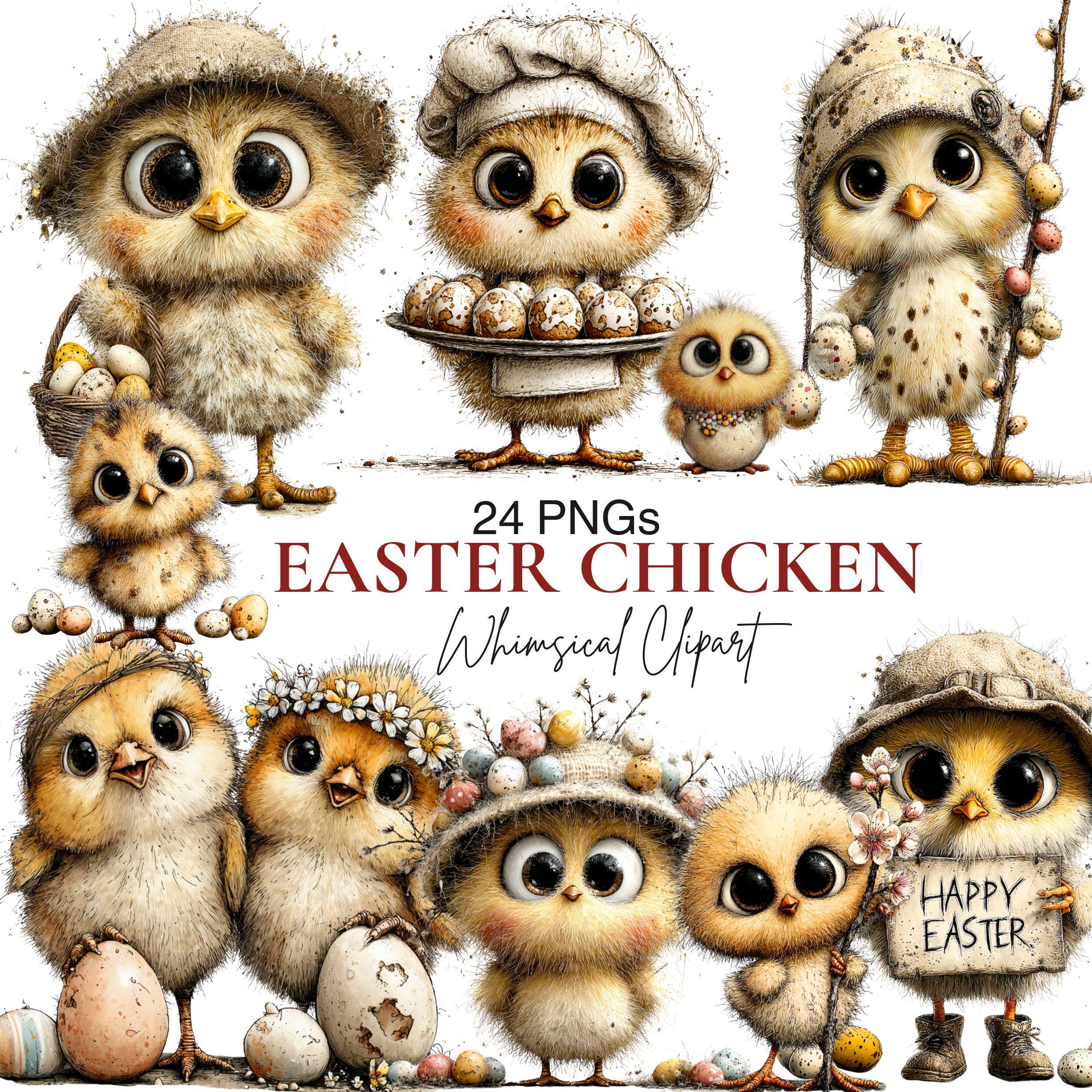 24 PNG Easter Chicken Clipart – Whimsical Spring Chickens, Farm Animal ...