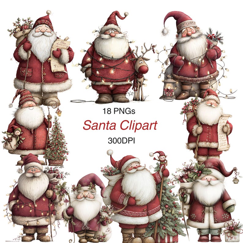 Santa Clipart: Festive Holiday Graphics (digital Download - 18 Pngs) - Etsy