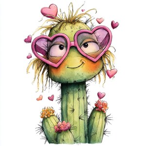 30 JPG Valentine Cactus Clipart – Whimsical Love Illustrations - Etsy
