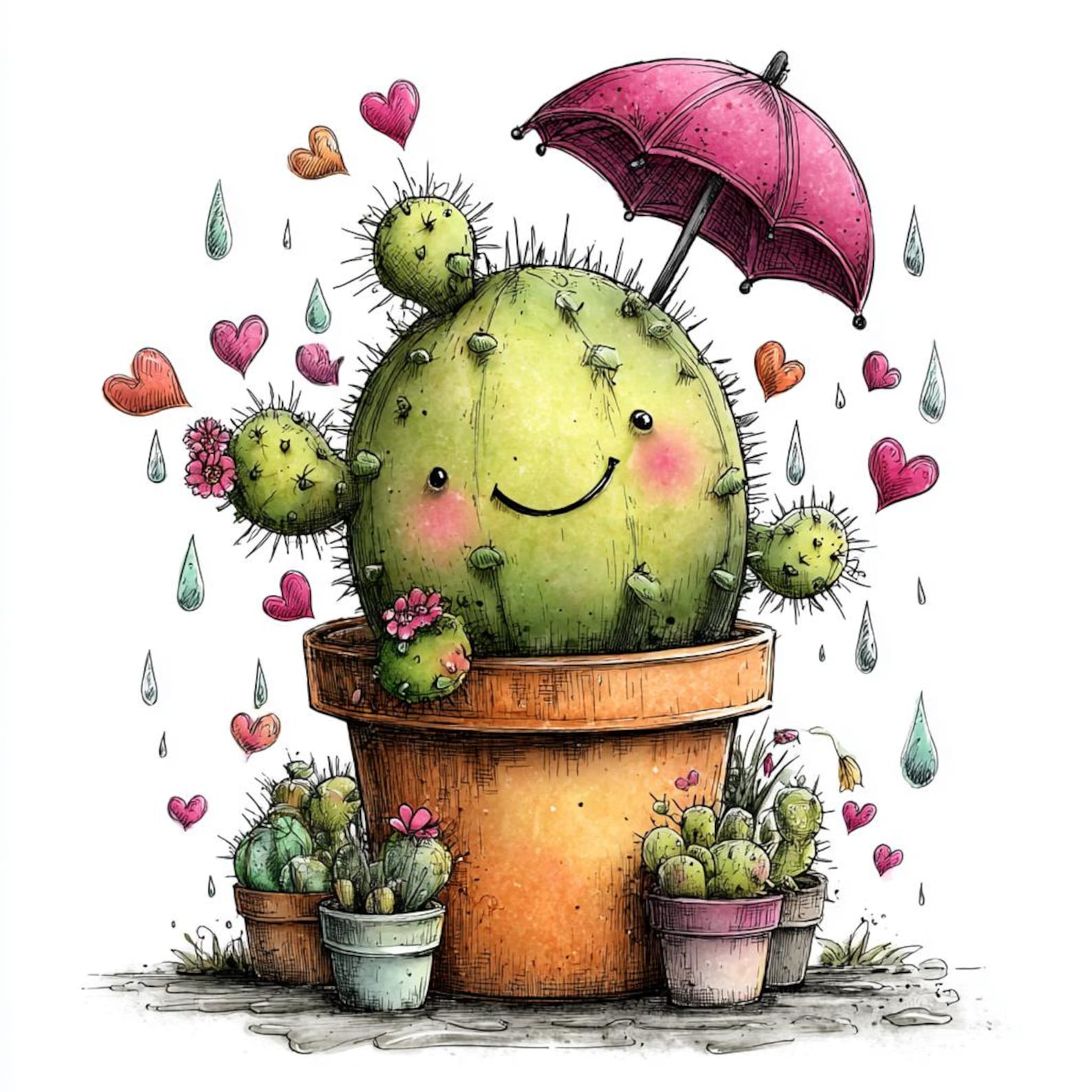 30 JPG Valentine Cactus Clipart – Whimsical Love Illustrations - Etsy