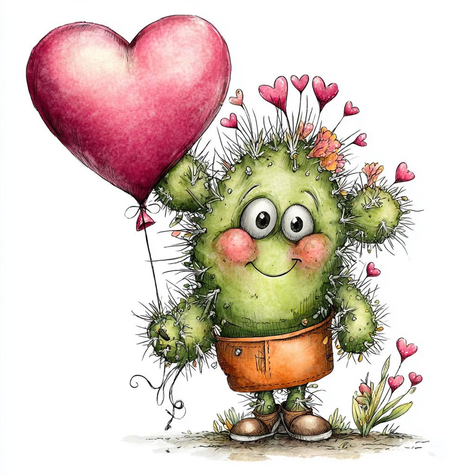 30 JPG Valentine Cactus Clipart – Whimsical Love Illustrations - Etsy