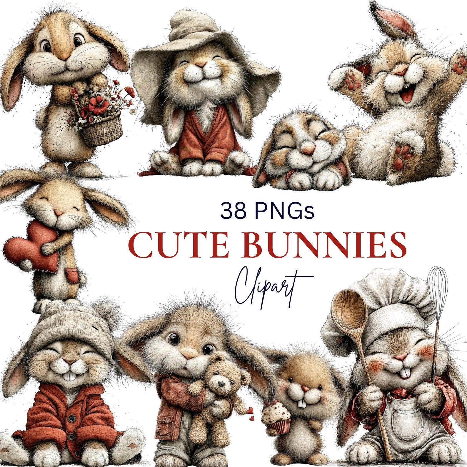38 PNG Cute Bunny Clipart – Funny Rabbit Illustrations, Commercial Use ...